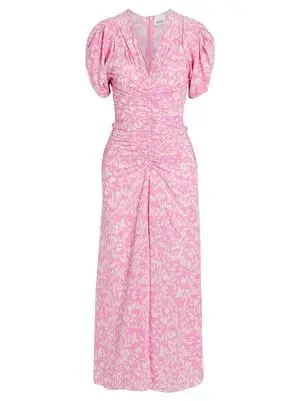 Isabel Marant Lilia Ruched Printed Stretch-silk Midi Dress - Pink