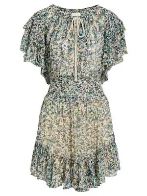 MARANT ETOILE Florise Ruffled Printed Mini Dress - Grey Green