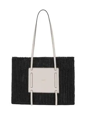 DEMELLIER DeMellier The Capri Canvas Tote Black Raffia & Off-white Smooth