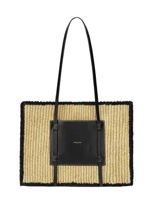 DEMELLIER DeMellier The Capri Canvas Tote Natural Raffia & Black Smooth