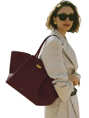 DEMELLIER The New York Tote Bag - Burgundy Small Grain