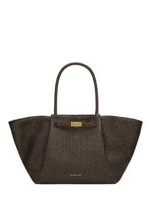 DEMELLIER The New York Tote Bag - Espresso Raffia & Espresso Smooth
