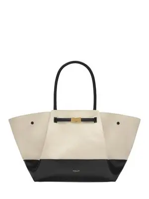 DEMELLIER The New York Tote Bag - Salt & Pepper Canvas Black Smooth