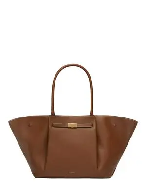 DEMELLIER The New York Tote Bag Tan Small Grain Ecru Stitching