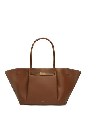 DEMELLIER The New York Tote Bag - Tan Small Grain Ecru Stitching