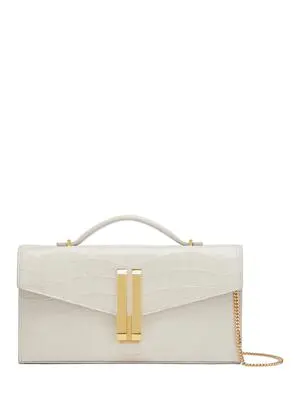 DEMELLIER The Vancouver Clutch In Suede Chalk Croc-effect