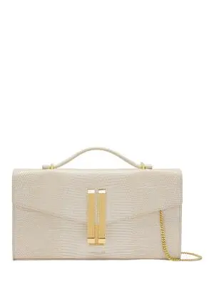 DEMELLIER The Vancouver Clutch In Suede Ecru Lizard-effect
