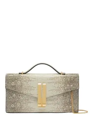 DEMELLIER The Vancouver Clutch In Suede Natural Lizard-effect