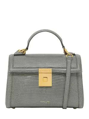 DEMELLIER The Paris Top Handle Bag Stone Grey Lizard-effect