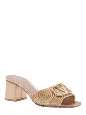 Valentino Garavani Vlogo Signature Metallic Slide Sandal - Gold