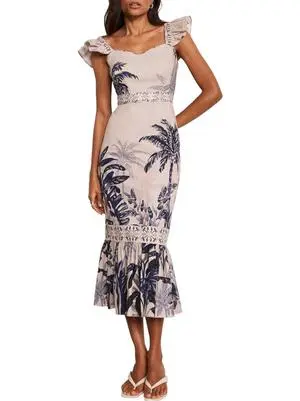 MINT VELVET Palm Print Column Midi Dress