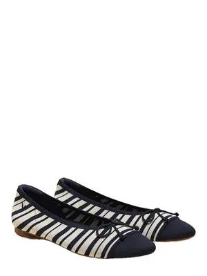 Vivaia Almond-toe Bow Flats - Navy Ivory Multi Stripe