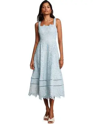 Mint Velvet Lace Full Skirt Midi Dress - Blue