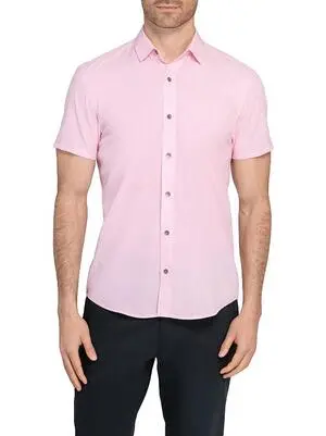 W.R.K Trim Fit Short Sleeve Performance Button-up Shirt - Coral