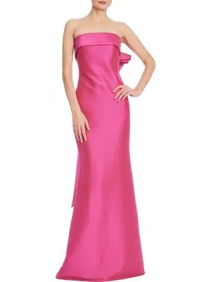 Badgley Mischka Bow Strapless Mermaid Gown - Hot Fuchsia