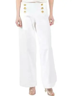 Françoise Buttoned Cotton Trousers - White