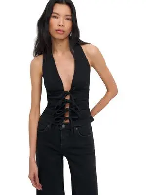 REFORMATION Kyleigh Denim Halter Top - Black