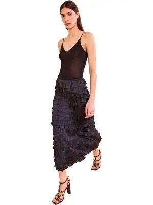 Ulla Johnson Eloise Layered Midi Skirt - Noir