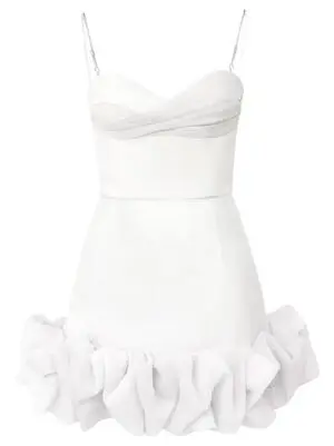 POST MERIDIEM Draped Ruffle Mini Dress - White