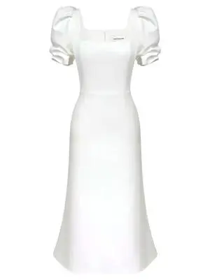 POST MERIDIEM Godet-silhouette Square-neck Midi Dress - White