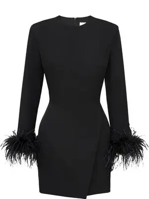 POST MERIDIEM Wrap Feather-sleeve Mini Dress - Black