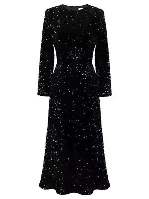 POST MERIDIEM Sequin-embellished Velvet Midi Dress - Black