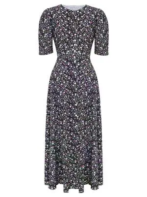 POST MERIDIEM Floral-print Buttoned Midi Dress - Blue