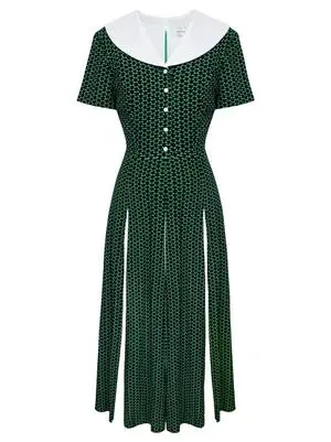 POST MERIDIEM Contrast-collar Midi Dress - Green