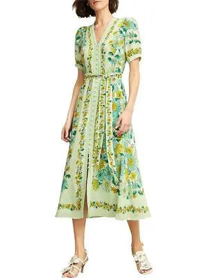 HOBBS LONDON Ince Silk Midi Dress - Green Multi