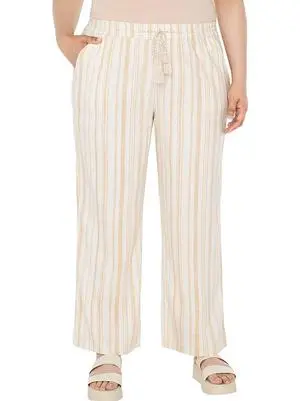 LIVERPOOL Striped Pull-on Pants - Hazelnut Cream Stripe