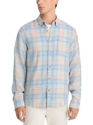 Faherty Brand Regular Fit Button Down Linen Shirt Coral River Plaid