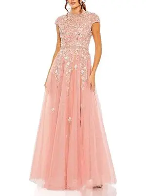 Mac Duggal High Neck A-line Gown - Rose