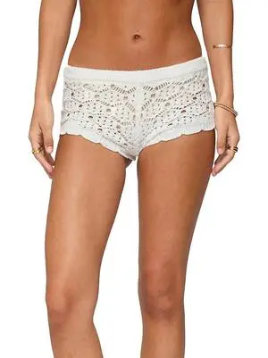 EDIKTED Elisa Open Knit Shorts - Cream