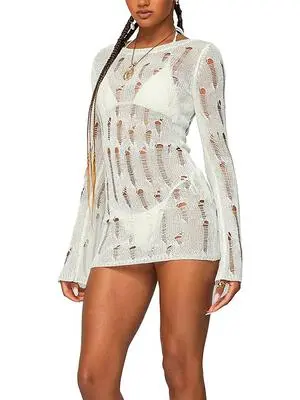 EDIKTED Manuela Distressed Knit Mini Dress - Cream