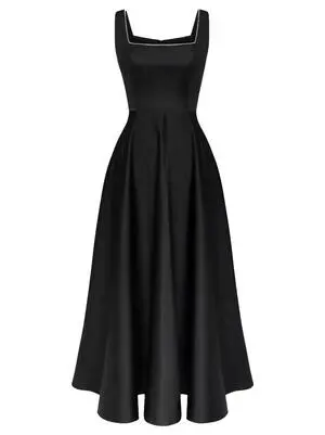 POST MERIDIEM Decorated Bodice Midi Dress - Black
