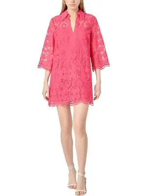 English Factory Embroidered Collar Minidress - Fuchsia