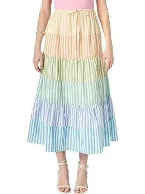 English Factory Colorblock Tiered Maxi Skirt - Rainbow Multi