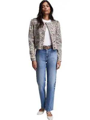 Mint Velvet Leopard Print Denim Jacket - Neutral