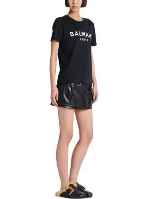 Balmain T-shirt With Paris Print And Buttons - Black