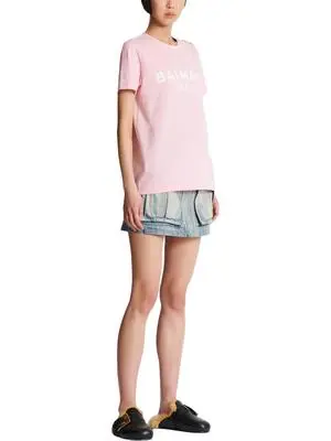 Balmain T-Shirt With Paris Print And Buttons Pink