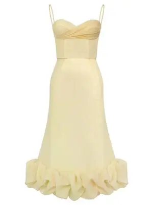 POST MERIDIEM Draped-bodice Flounced Bustier Dress - Yellow
