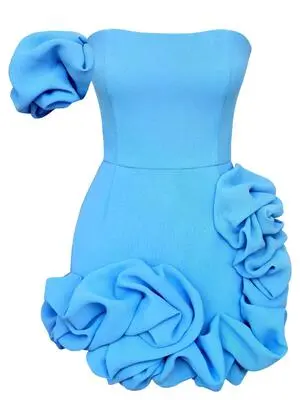 POST MERIDIEM Flounced One-shoulder Bustier Mini Dress - Blue