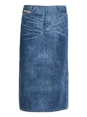 DIESEL® Flared Denim Skirt With Appliqués - Blue