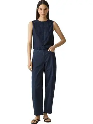 Theory Cropped Barrel Pant In Cotton Twill - Nocturne Navy