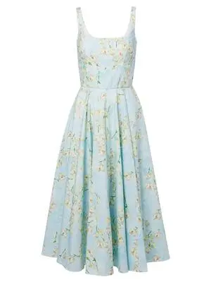 EMILIA WICKSTEAD Mona Floral Cotton Midi Dress - Blue