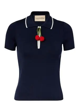 Valentino Garavani Cherryfic Cotton Polo Sweater - Blue