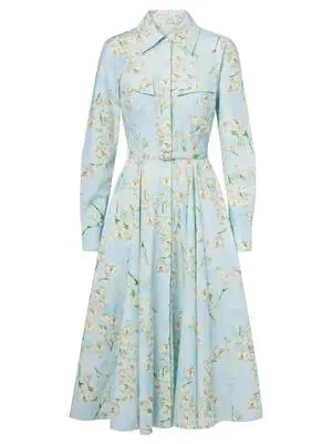 EMILIA WICKSTEAD Floral Cotton Poplin Shirt Dress - Blue