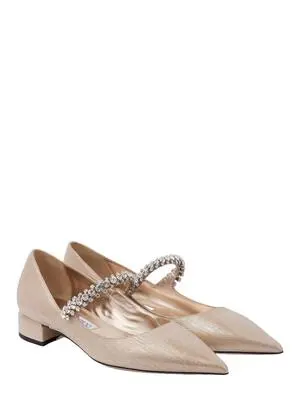 JIMMY CHOO Bing Embellished Leather Mary Jane Pumps - Gold