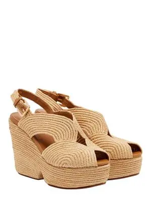 Clergerie Dolce Raffia Platform Sandals - Beige