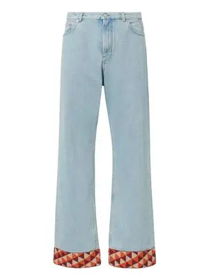 Valentino Garavani Jacquard-trimmed Wide-leg Jeans - Blue